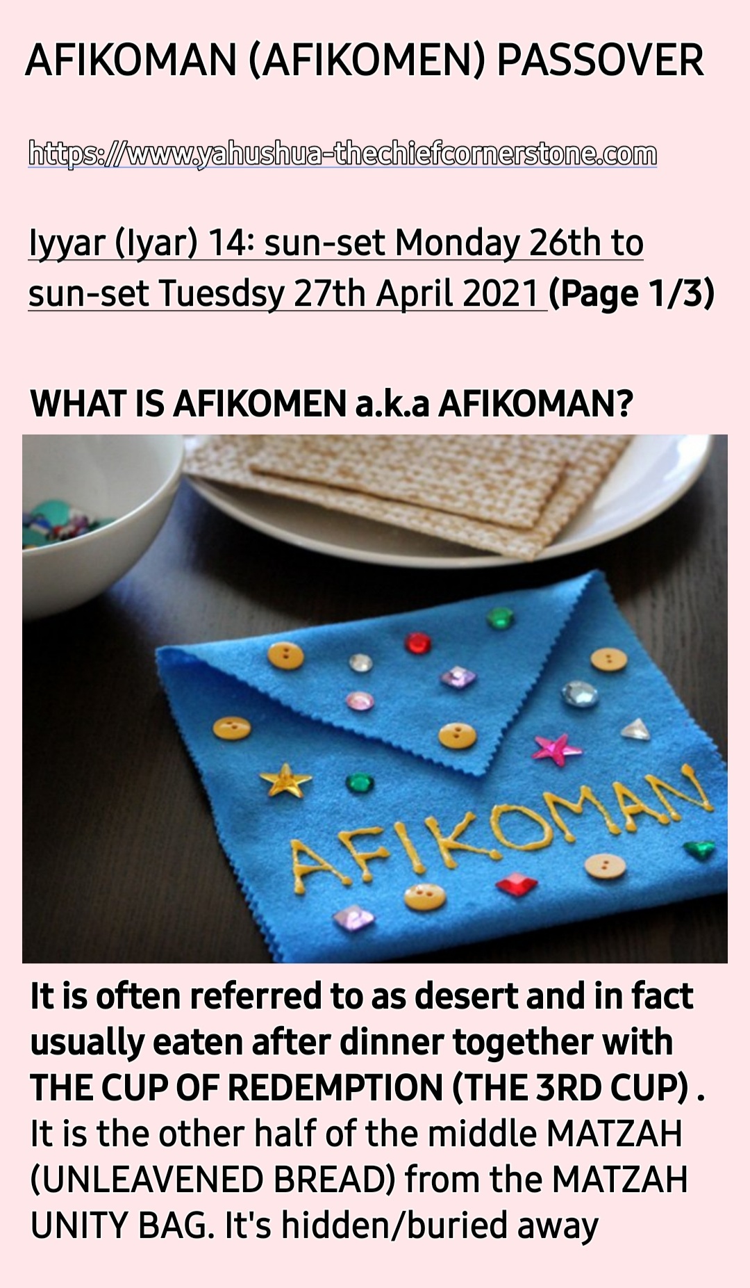 What is the SPIRITUAL SIGNIFICANCE of the AFIKOMEN (AFIKOMAN ...