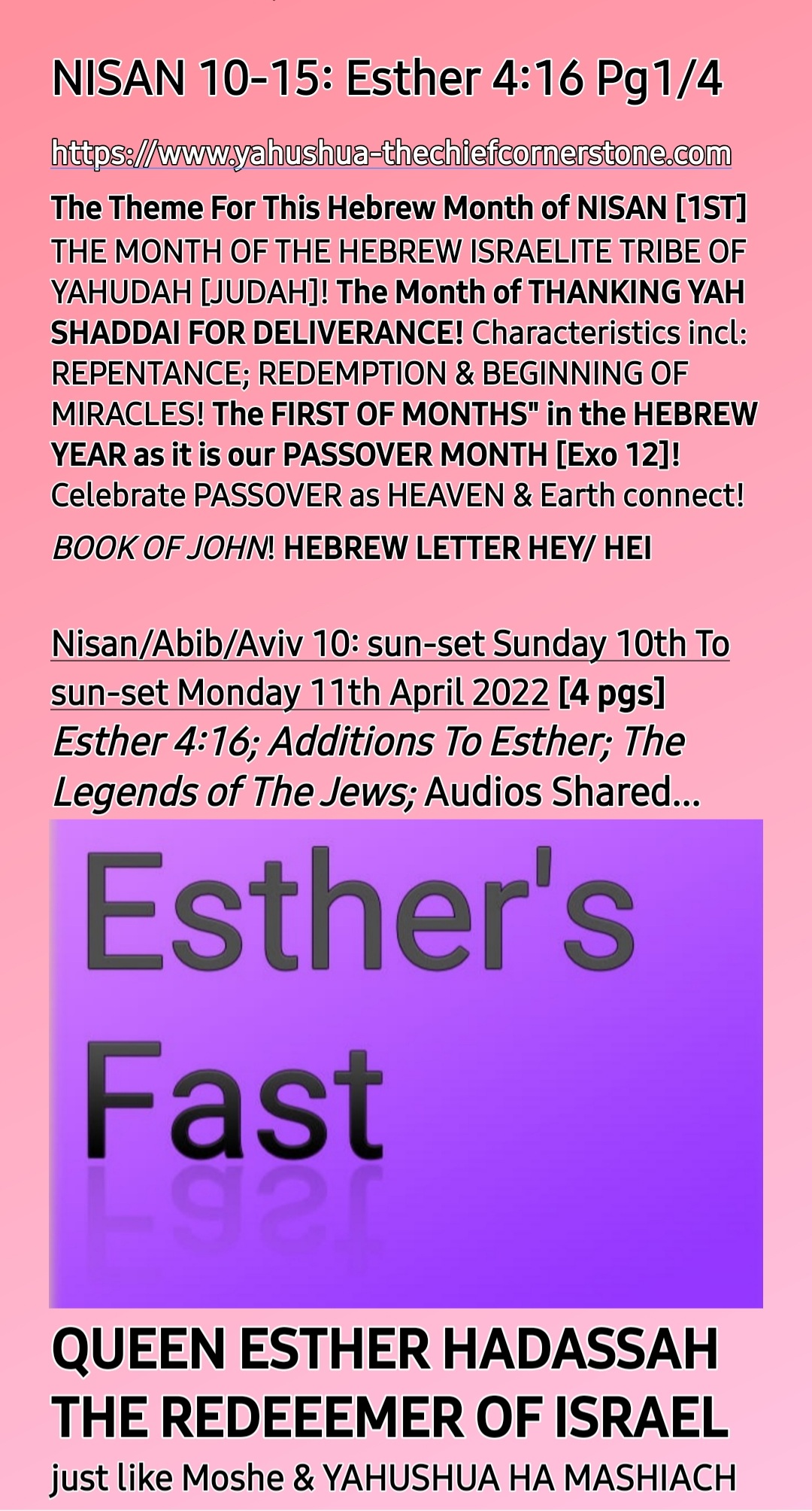 Blog Post: PASSOVER [PESACH] REDEMPTION & MIRACLES – 1. Queen Esther ...