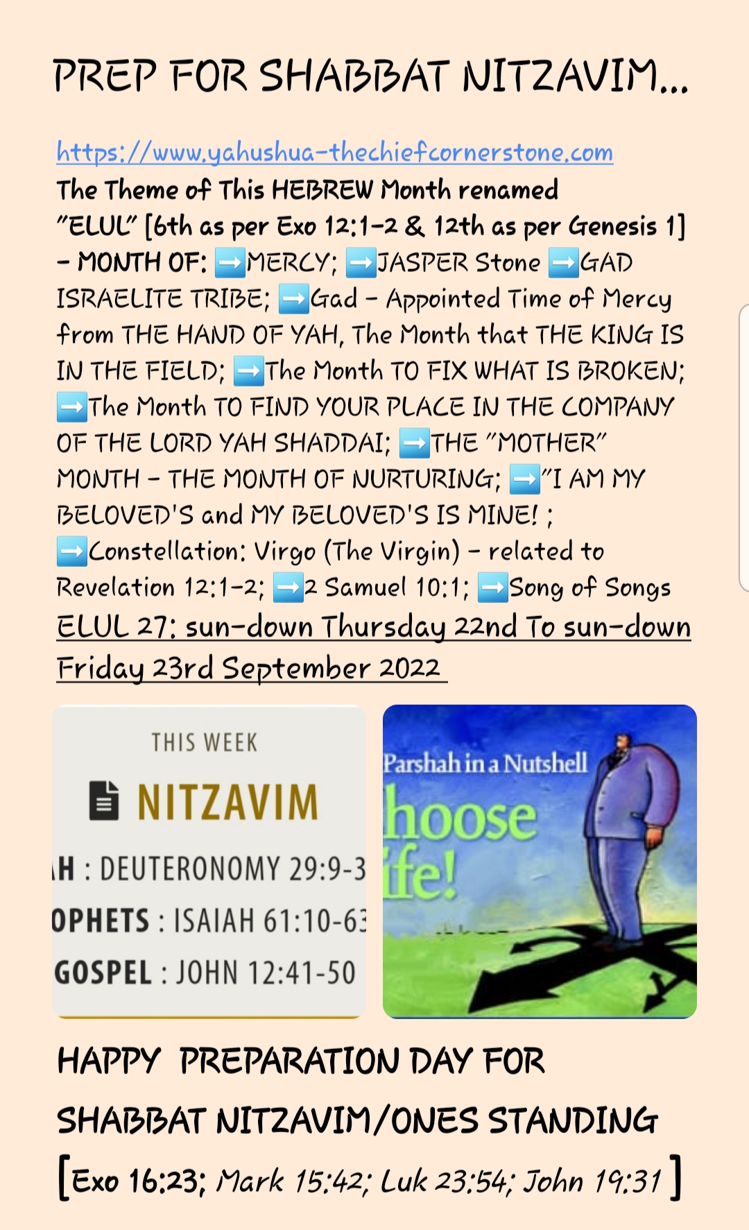 Friday 23-09-2022/ELUL 27: PREPARATION DAY FOR SHABBAT NITZAVIM/ONES ...